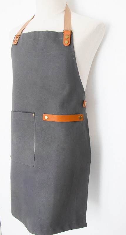 PdJ Cotton Canvas & Leather Aprons - Grey - Friedman & Cohen