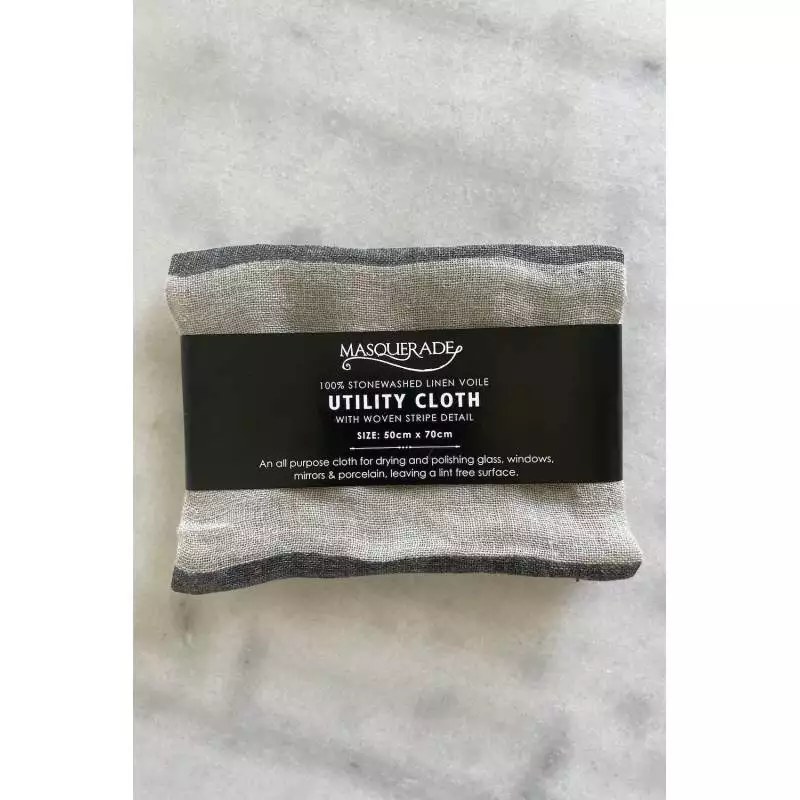 Black Stripe Utility Linen Voile Cloth - Friedman & Cohen