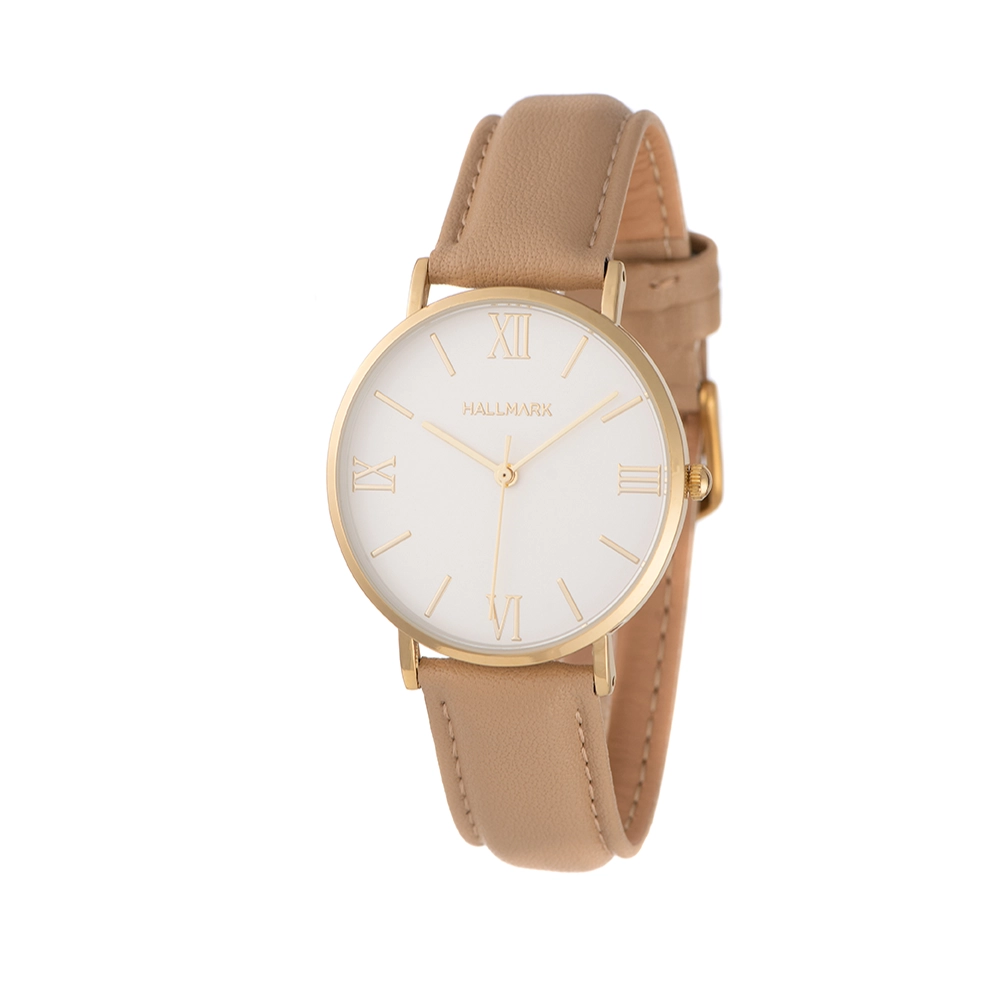 Hallmark Ladies Leather Beige Strap White Dial Watch - Friedman & Cohen