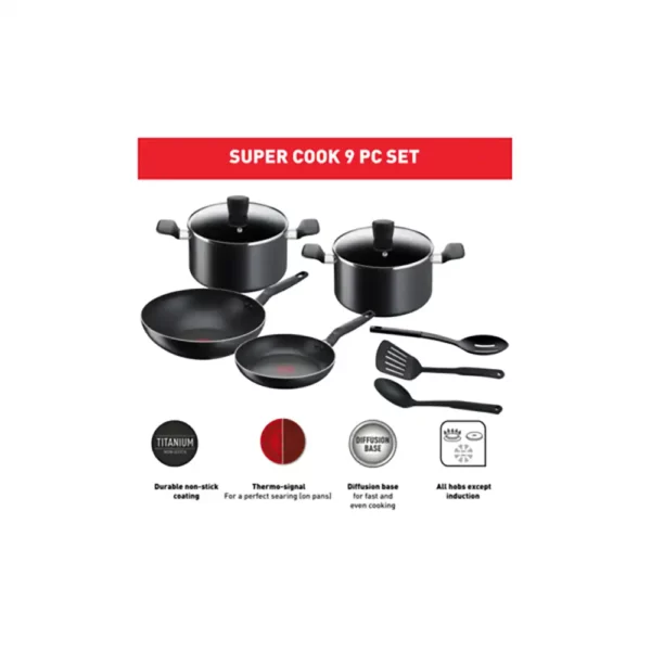Tefal Super Cook 12 Piece Set (Black) - Friedman & Cohen