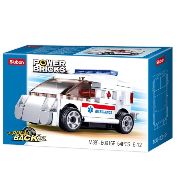 Sluban Power Bricks - Pullback Ambulance (54Pcs) - Friedman & Cohen