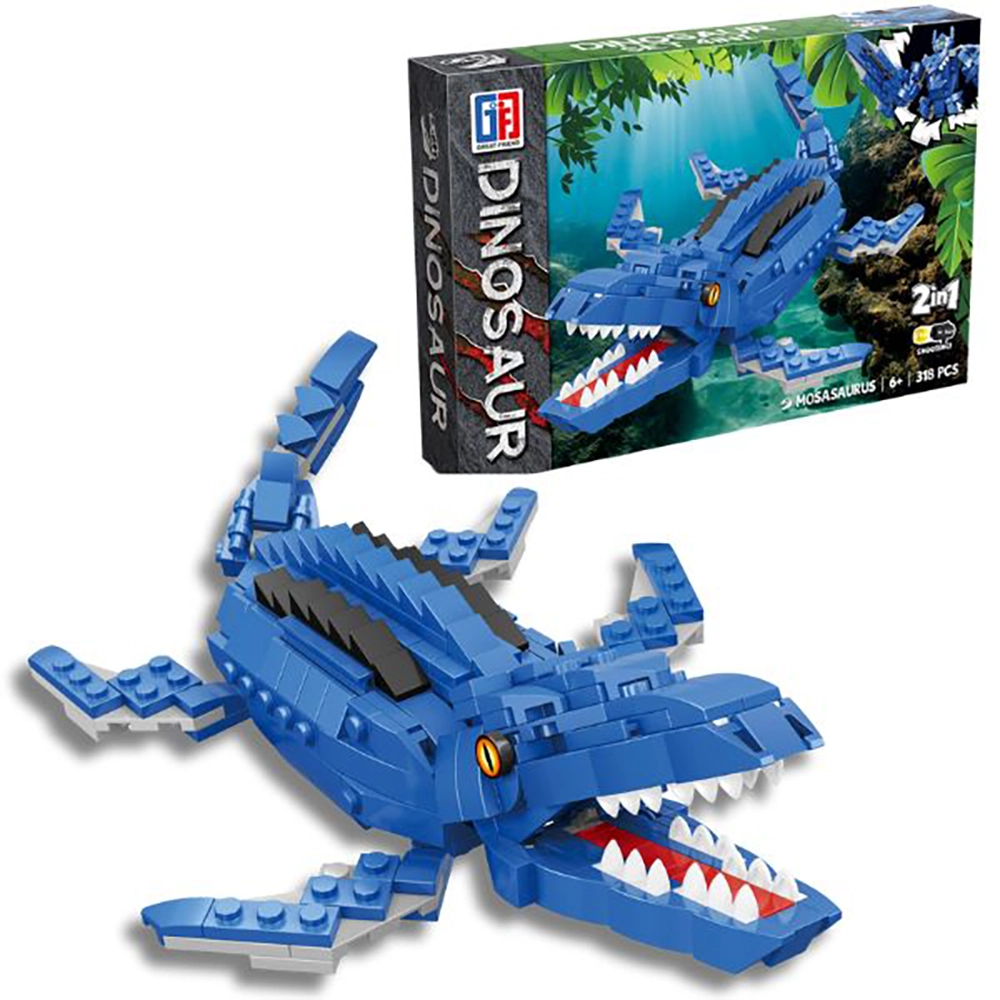 Dinosaur Building Blocks 319pc Mosasaurus 2-in-1 - Friedman & Cohen